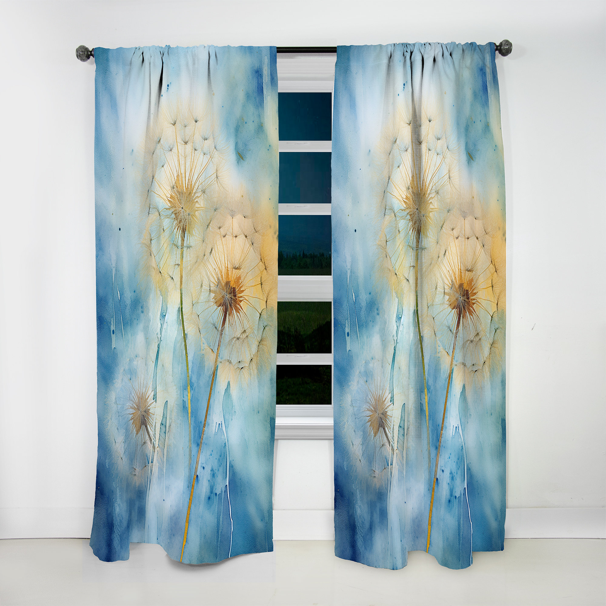 Design Art Blue Dandelion Dreams - Dandelion Curtain - Room Darkening Floral Curtain - 1 Panels ...