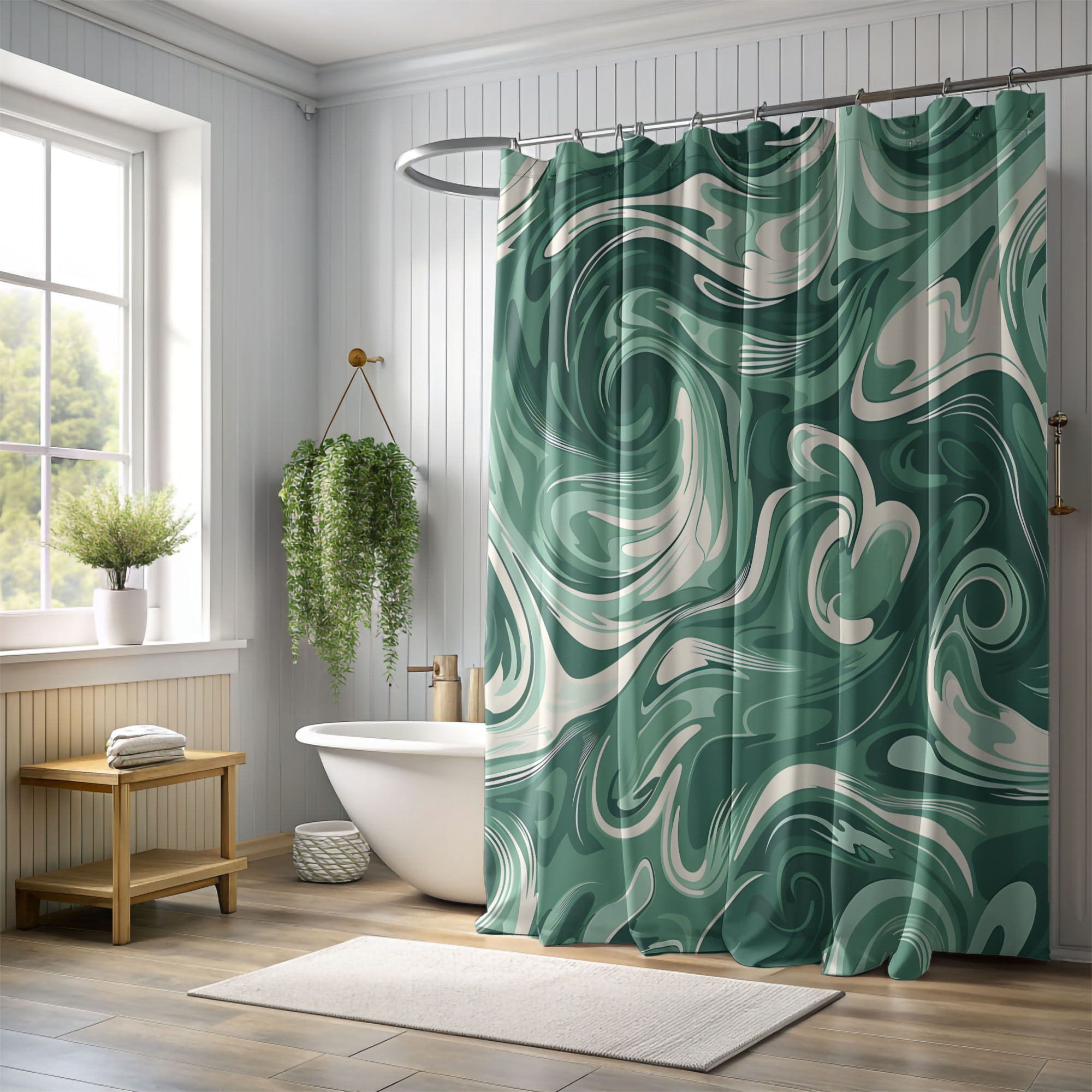 Ivy Bronx Abstract Emerald - Premium Shower Curtain | Wayfair