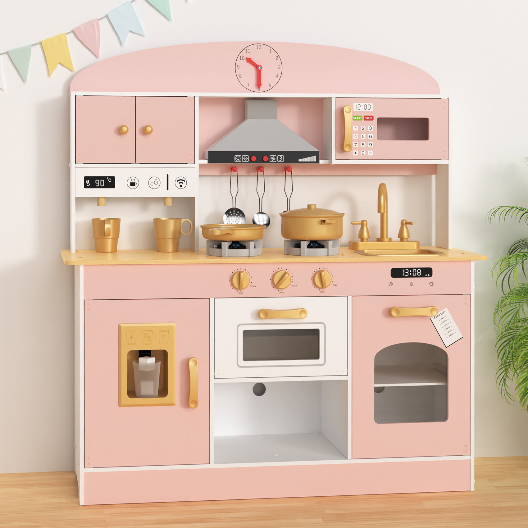 Suteck Wooden Play Kitchen Set, Pretend Play Kitchen For Kids Ages 3 ...