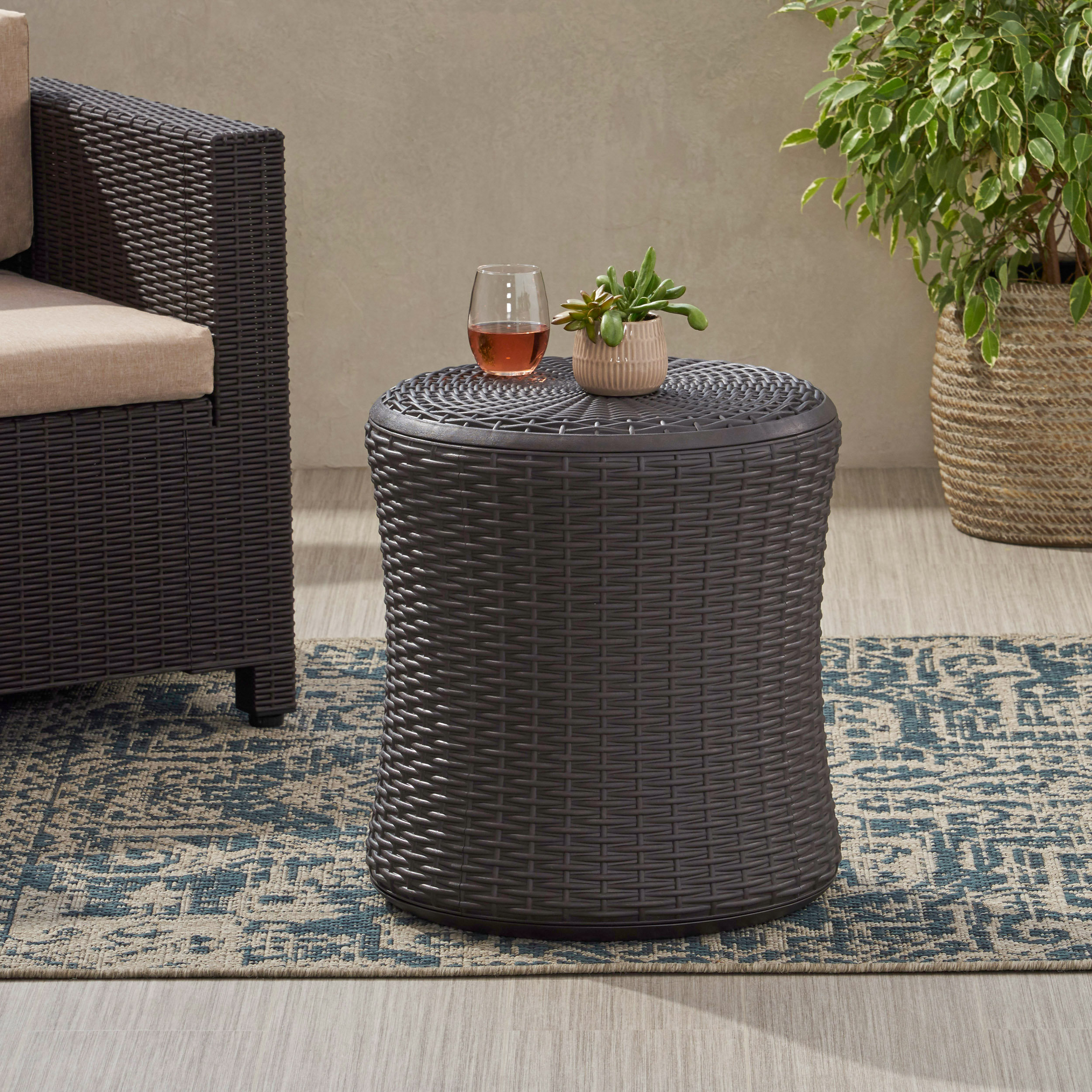 Ebern Designs Arabella Wicker Side Table Featuring weather-resistant ...