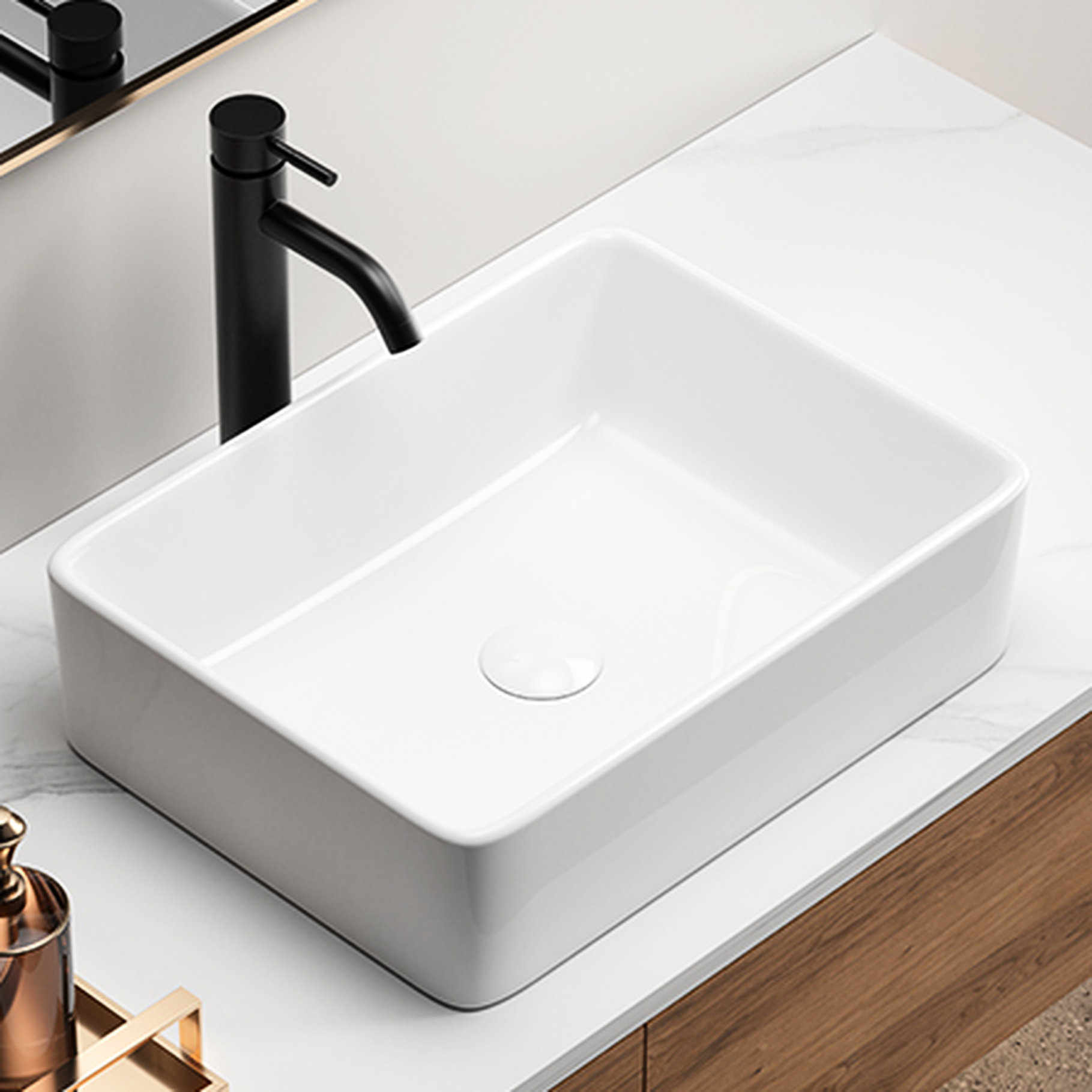 Ebern Designs 19 Inch Rectangular White Porcelain Vessel Sink For ...