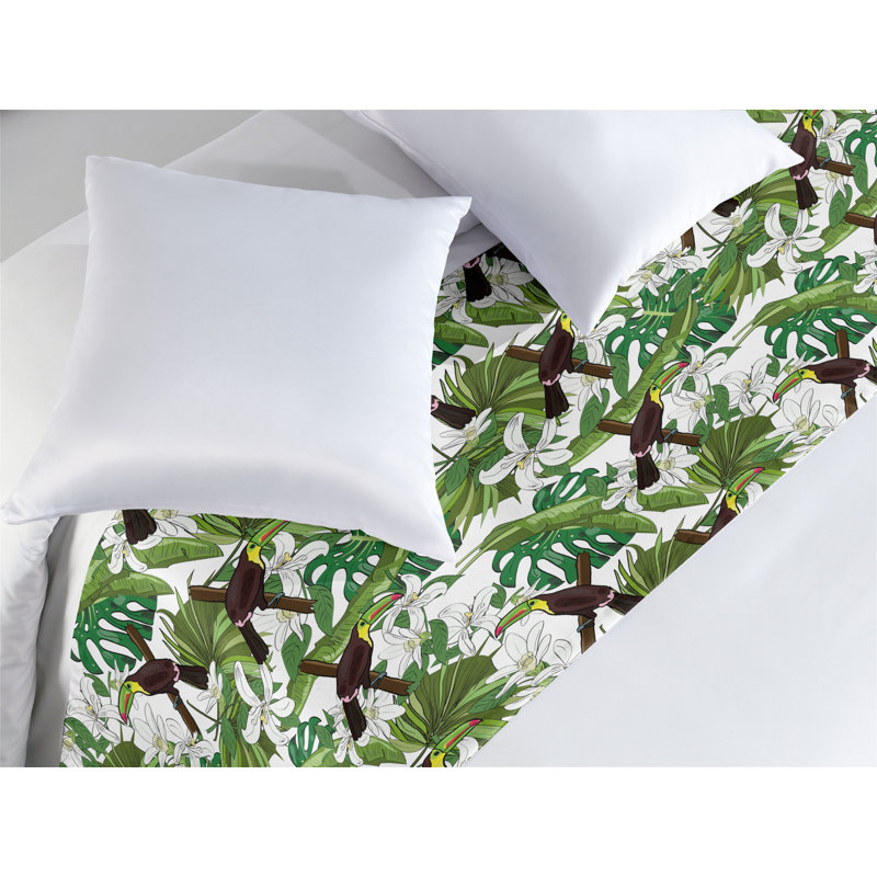 Ambesonne Botanical Bed Runner Toucan Birds in Jungle Olive Green Brown ...
