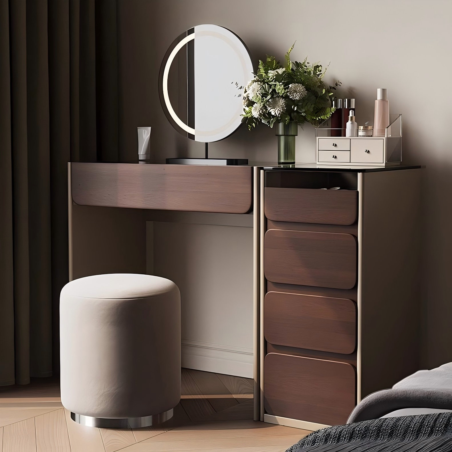 Isla Hopping Mid-Century Walnut Vanity Armoire | Wayfair