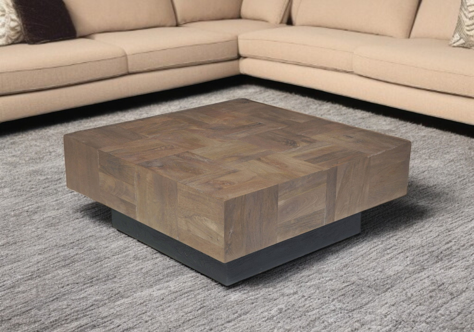 Millwood Pines 40" Dark Brown and Black Solid Wood Square Block Coffee ...