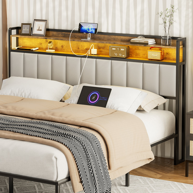 Wrought Studio Idrish Upholstered Storage Headboard With Led Lights And ...