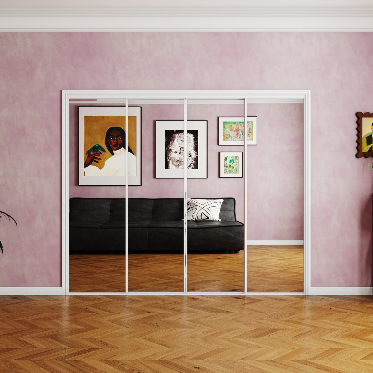 CHIC MODE Double Doors 1 Lite Mirrored Sliding Closet with Installation ...