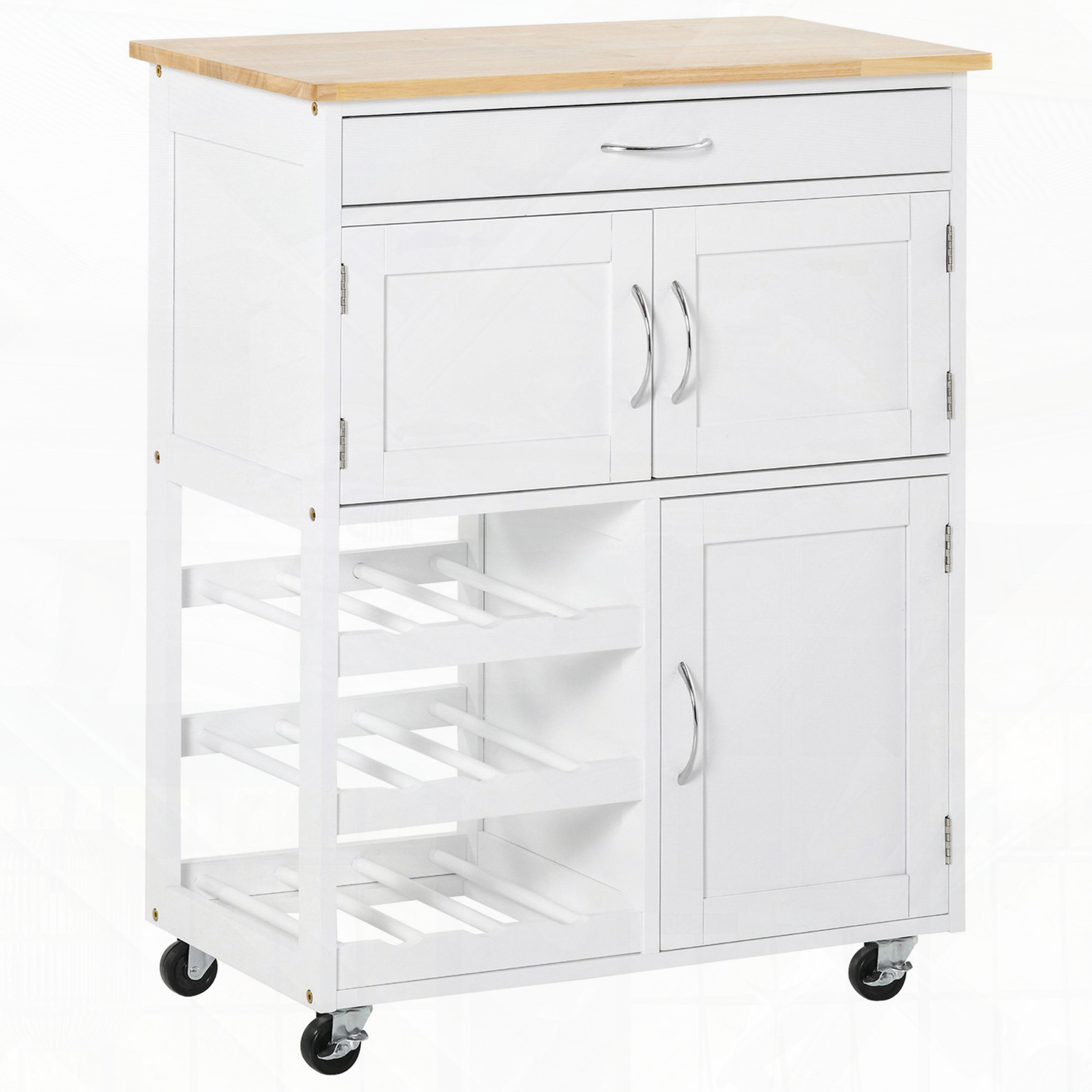 August Grove® Bar Cart Rolling Kitchen Island with Practical Wine Rack ...