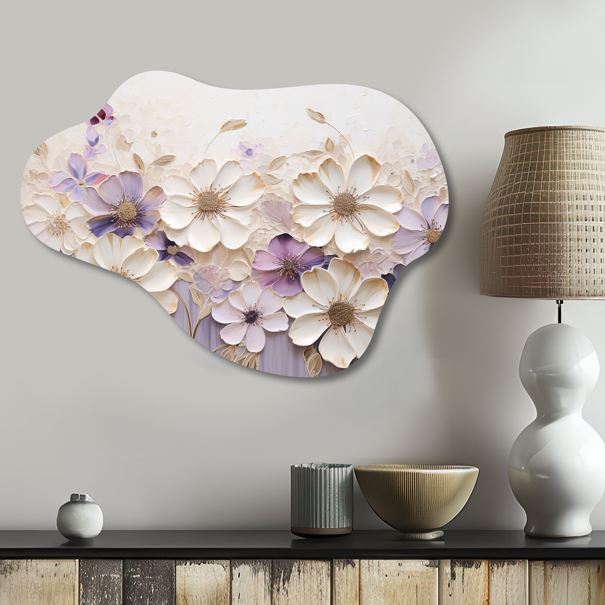 Lark Manor™ Beige And Purple Adorned Violets I - Violets Cloud Shape ...