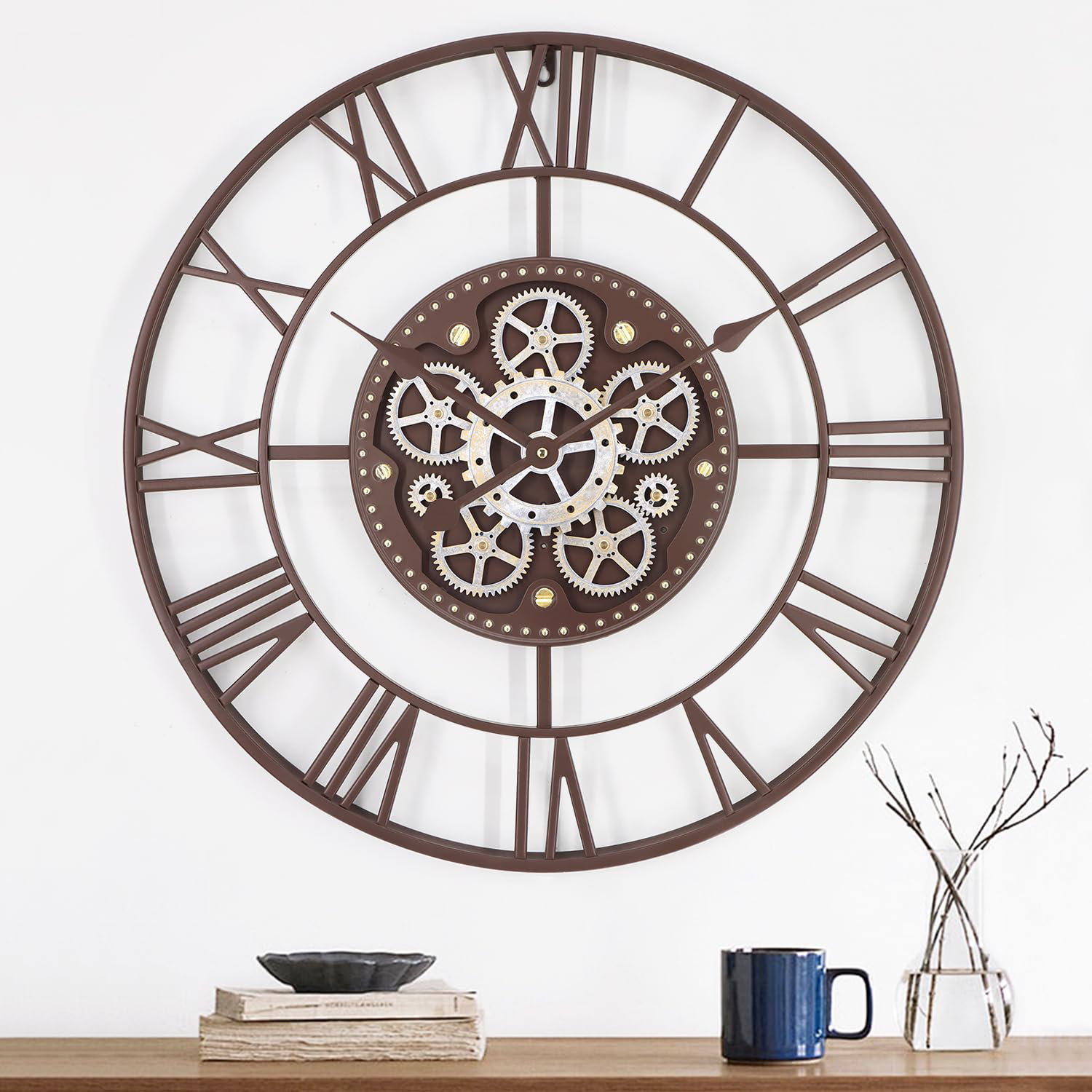 Williston Forge Large Wall Clocks For Living Room Decor With Moving Gears,Large Wall Clock ...