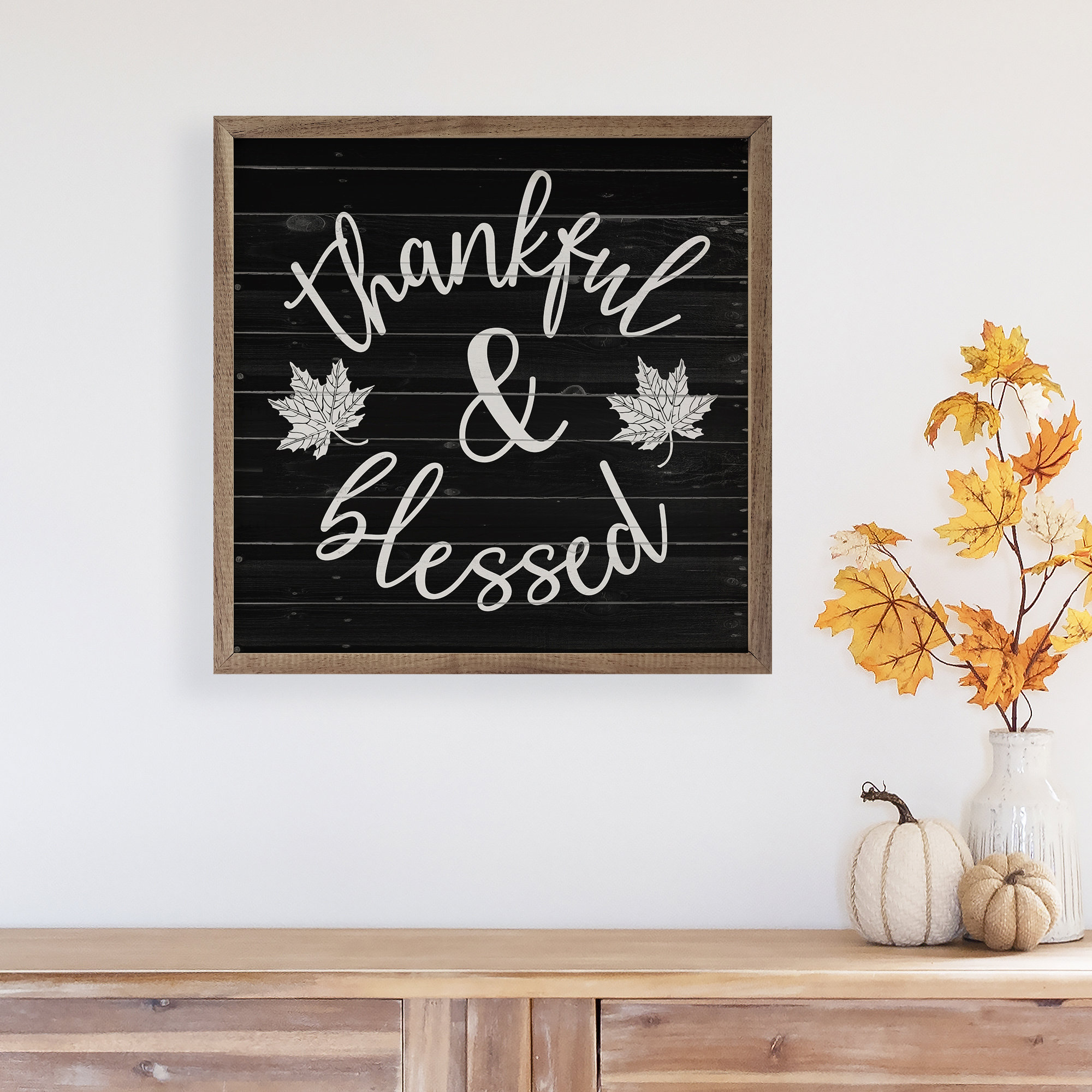 Trinx Thankful And Blessed Leaf Black - Wayfair Canada