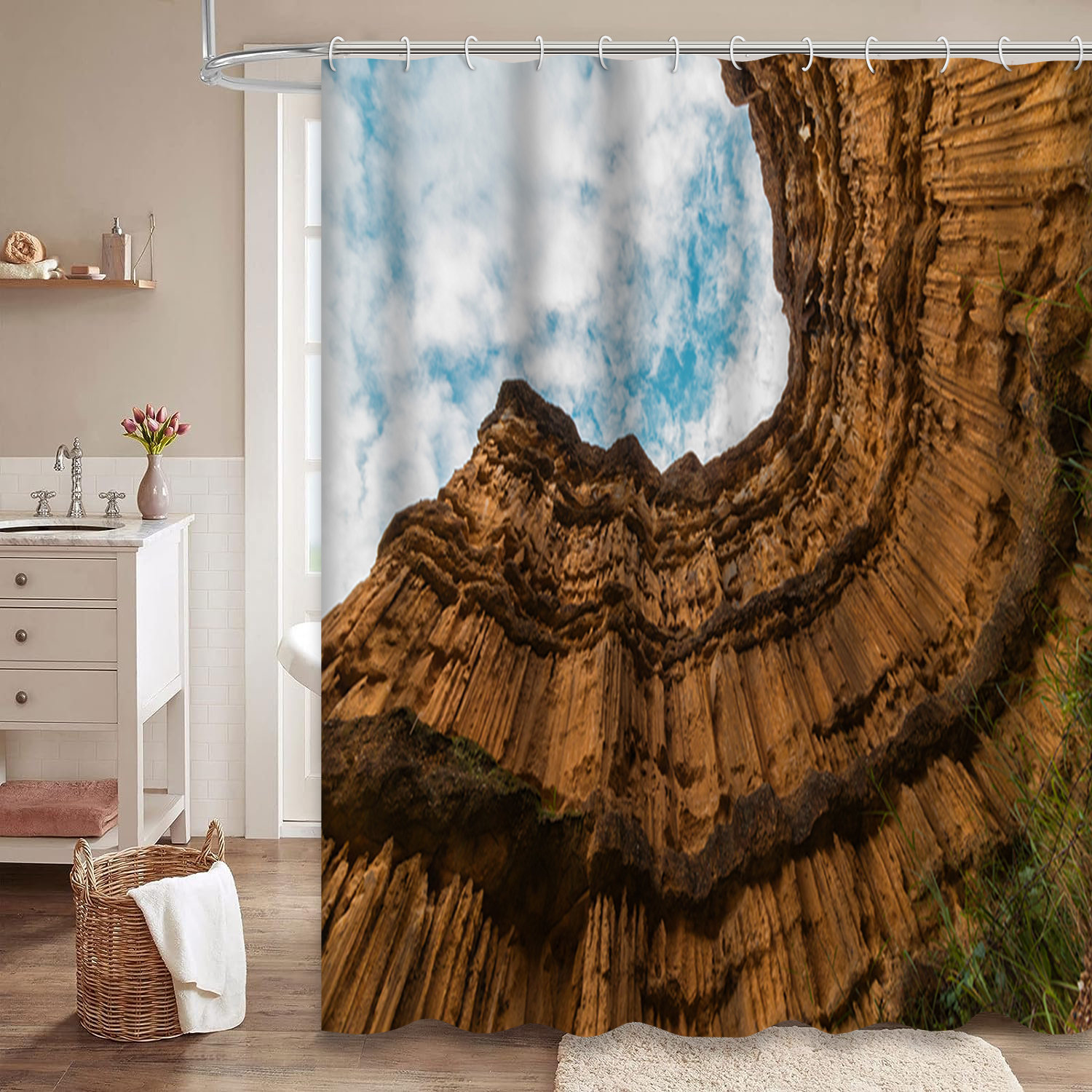East Urban Home Thai Horizon Shower Curtain with 12 Hooks - Emerald ...