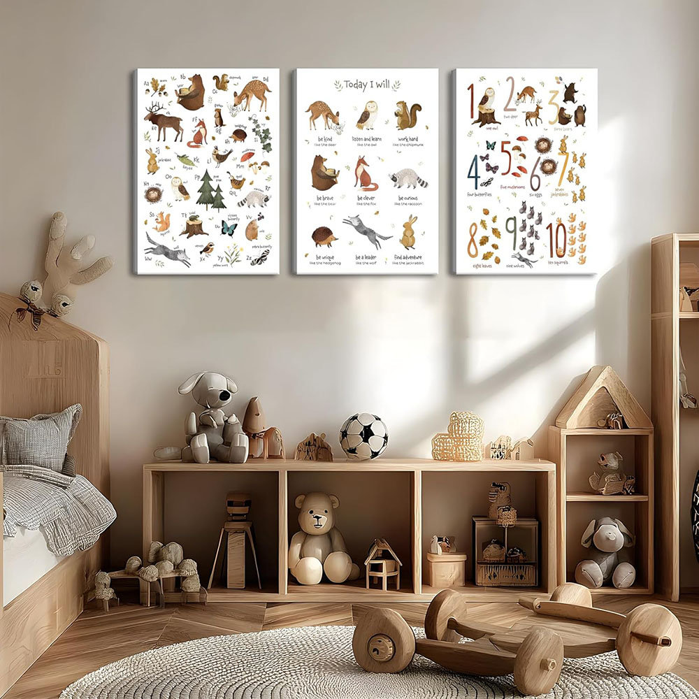 Zoomie Kids Animal Alphabet Numbers Wall Art Classroom Nursery Painting ...