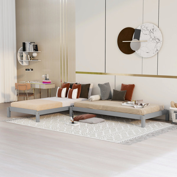 Ebern Designs Solid Platform Bed, 2 Twin Wood Bed Guest Bed Stackable ...