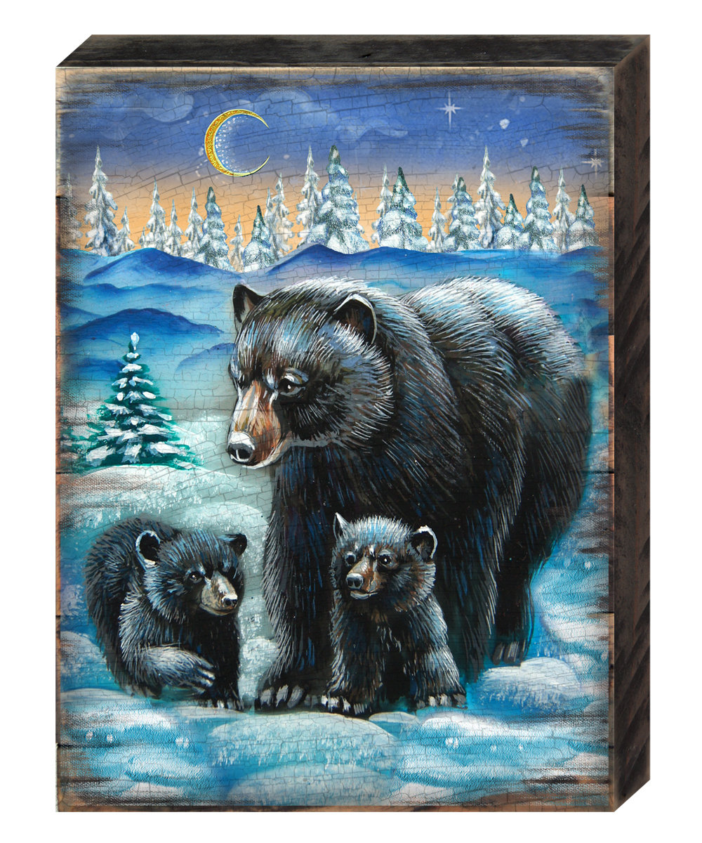 Millwood Pines Black Bears Wood Block - Rustic Wood Wall Art - Wayfair ...
