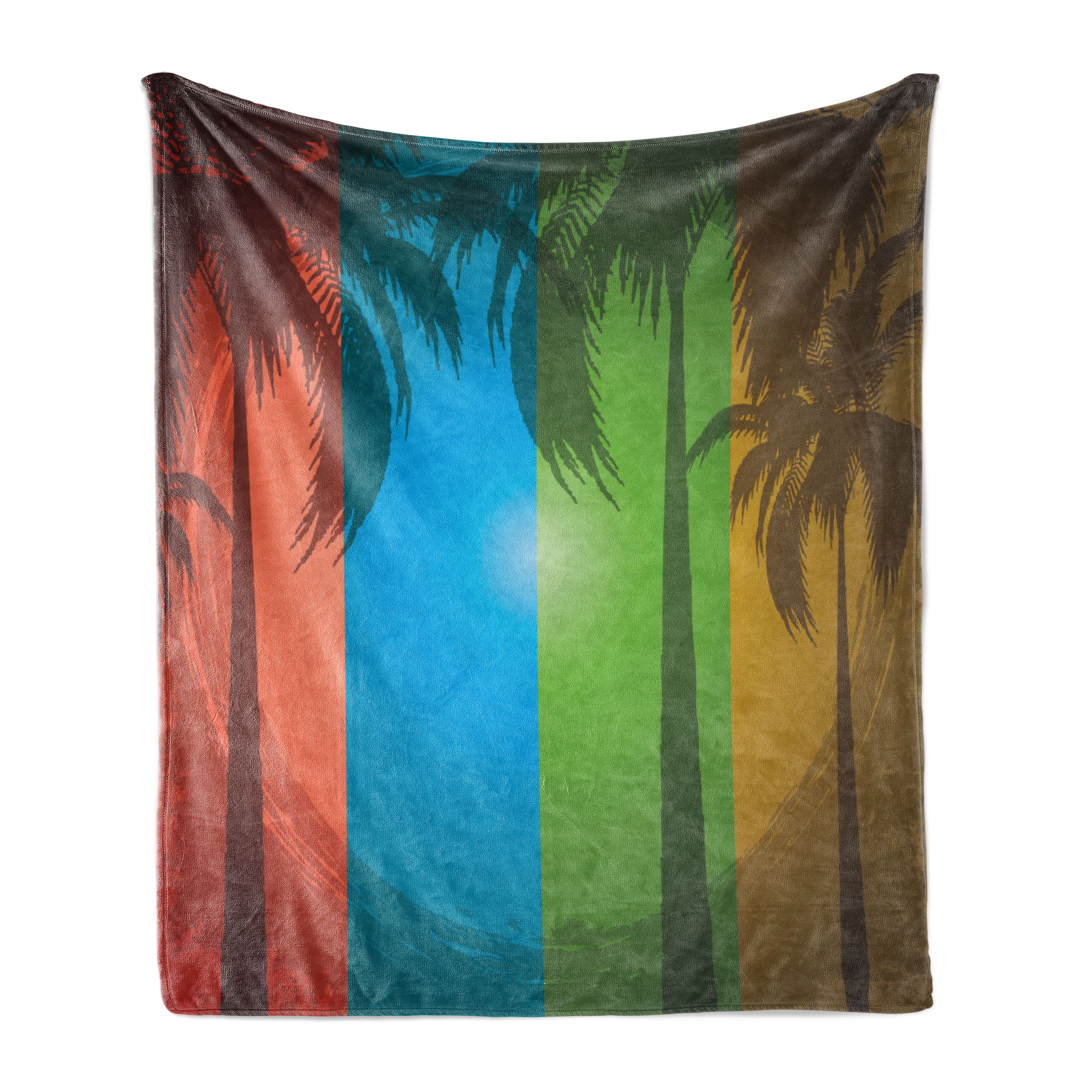 Ambesonne Tropical Fleece Throw Blanket Palm Trees Bohemian Red Blue ...