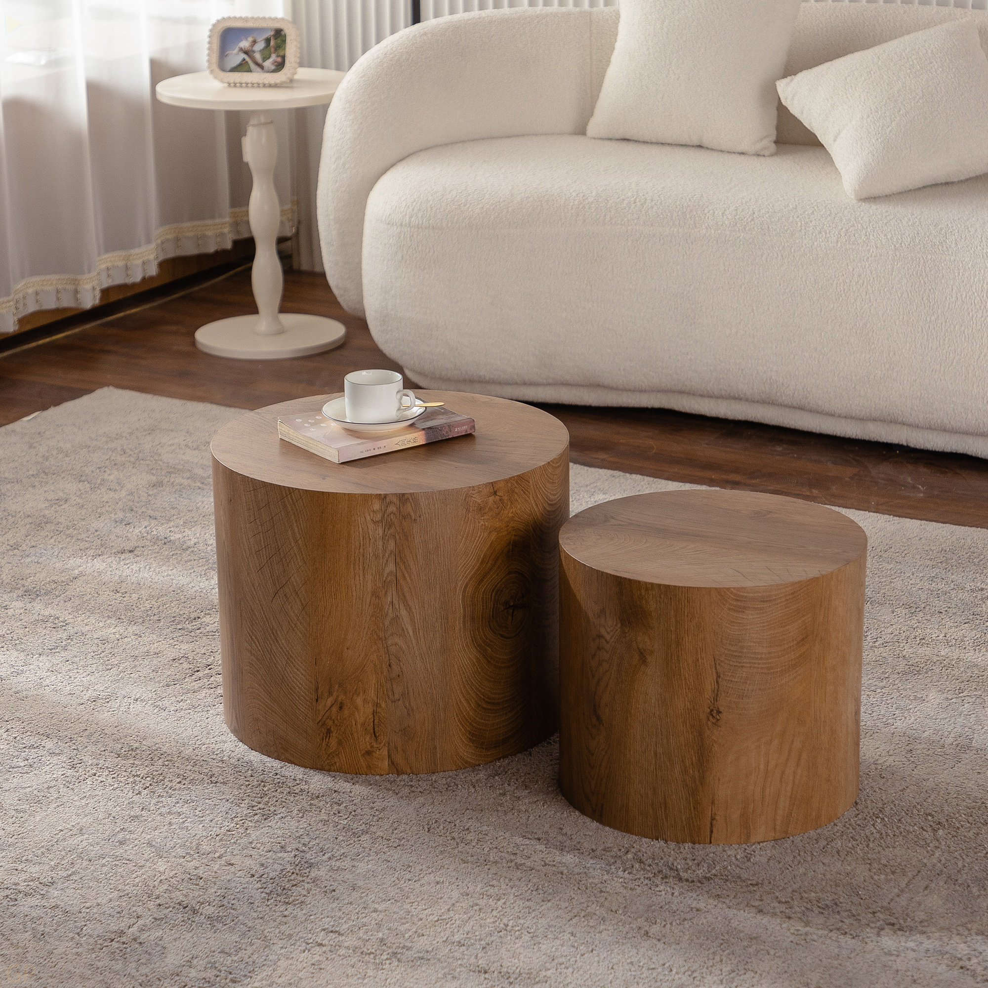 George Oliver Nesting Coffee Table Set Of 2 Round Wooden Coffee Tables ...