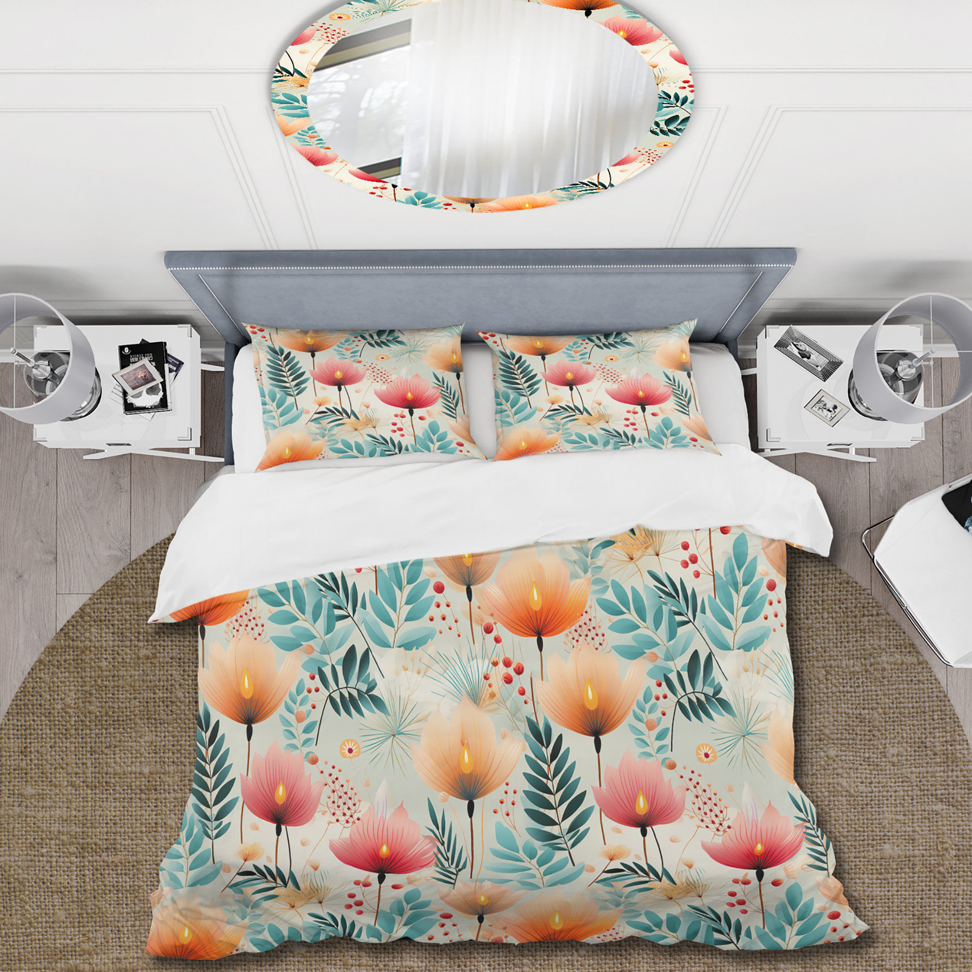 Design Art Very Soft Green And Pink Tropical Pattern Bedding | Wayfair