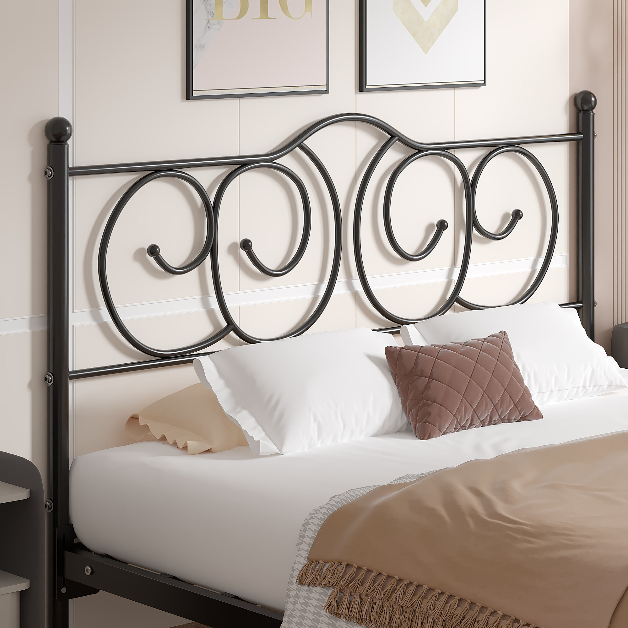 Fleur De Lis Living Black Metal Headboard Fits Full, Queen, King Size ...