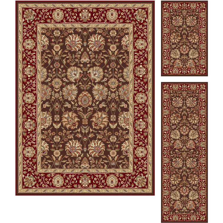 Wildon Home® Diamund 3 Piece Brown/Red Area Rug Set | Wayfair