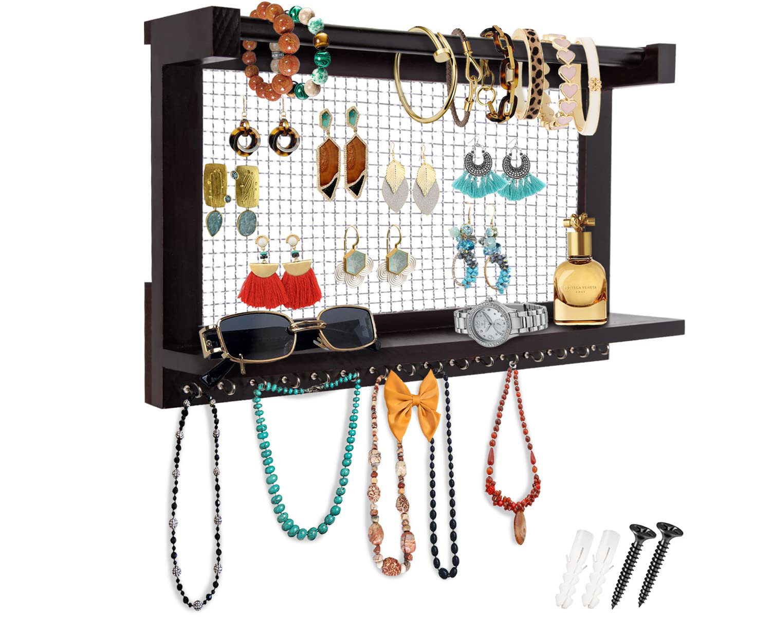 Gracie Oaks Rustic Jewelry Organizer – Wall Mounted Jewelry Holder With ...