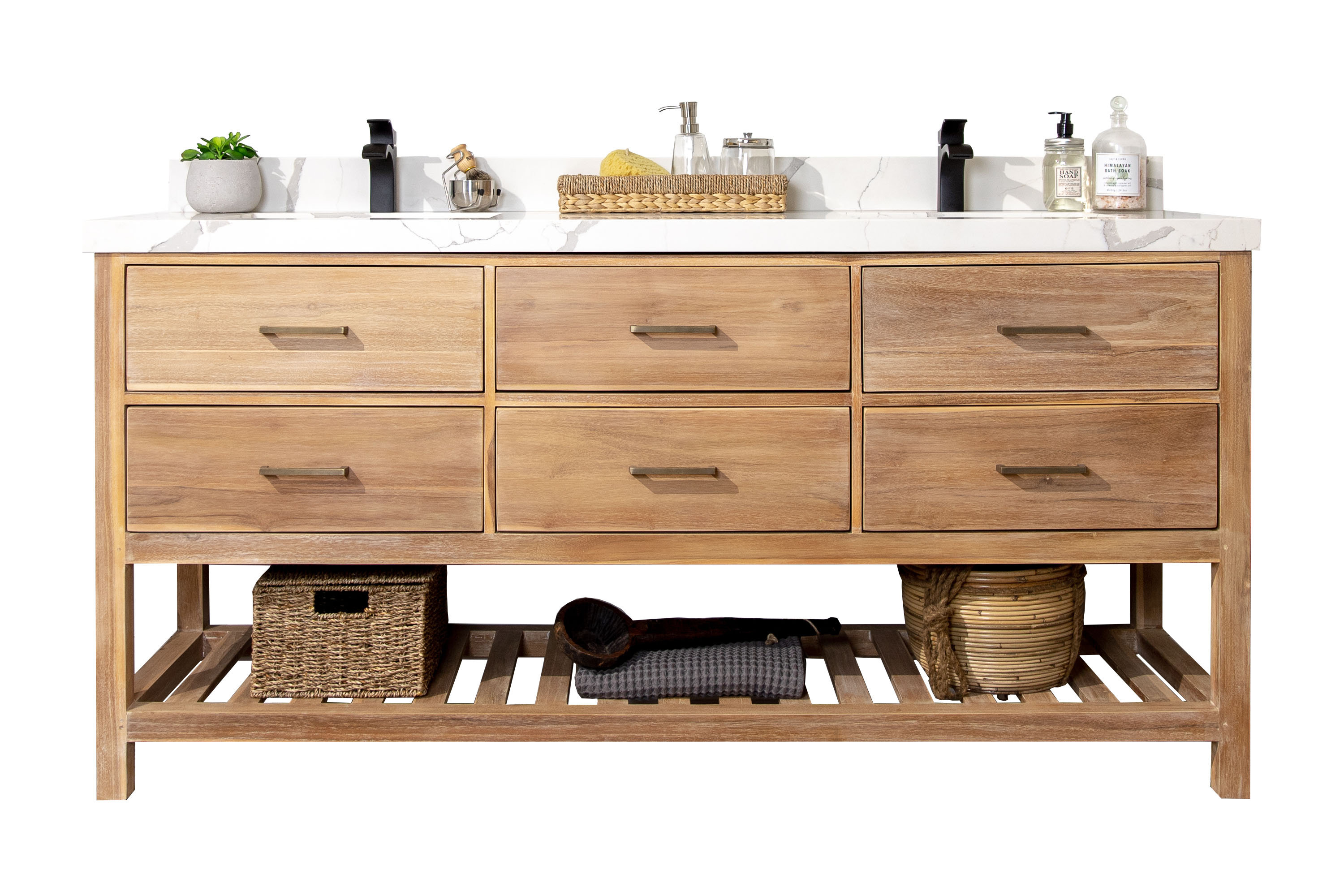 Loon Peak® Loon Peak 60 X 22 Porcher Teak Wood Double Bowl Sink ...