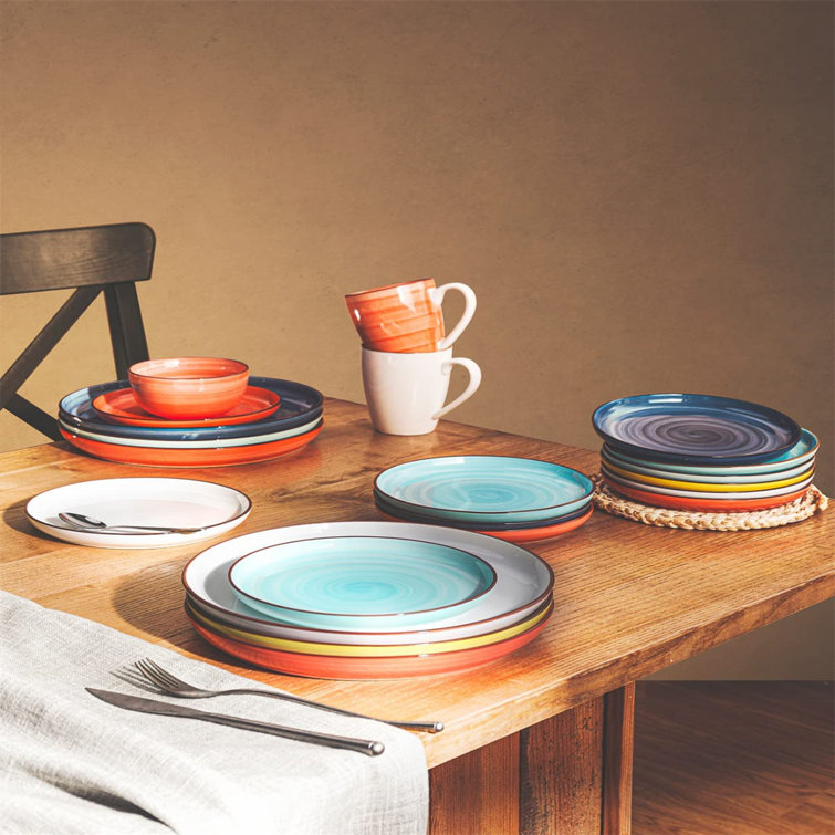 Orren Ellis Porcelain Round Dinner Plates Set Of 6, 10 Inch Ceramic ...