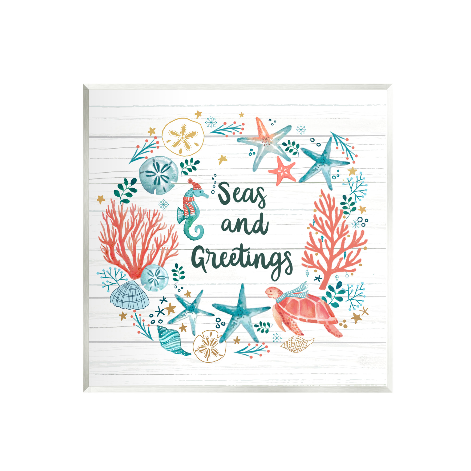 Stupell Industries " Seas And Greetings Warm Nautical Holiday Wreath ...