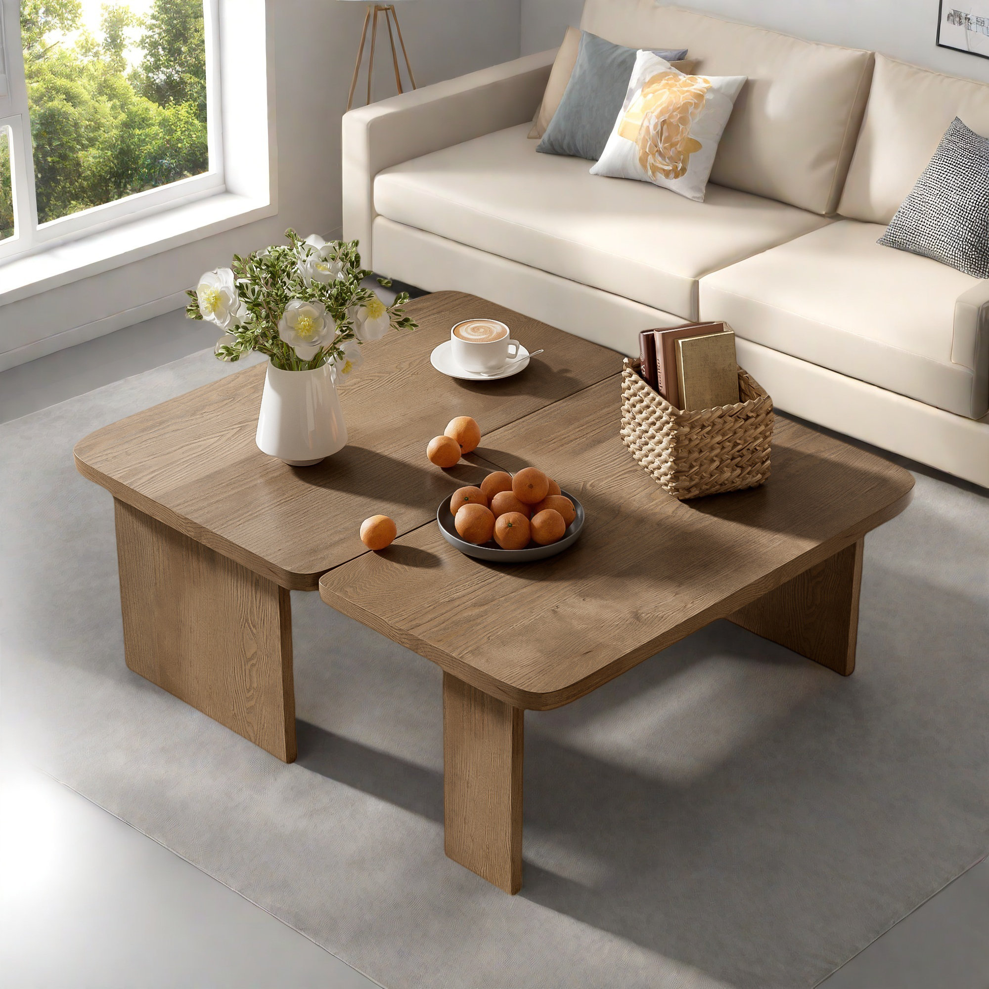 Ebern Designs Modern Rectangle Coffee Table Set With Modular L-shape ...