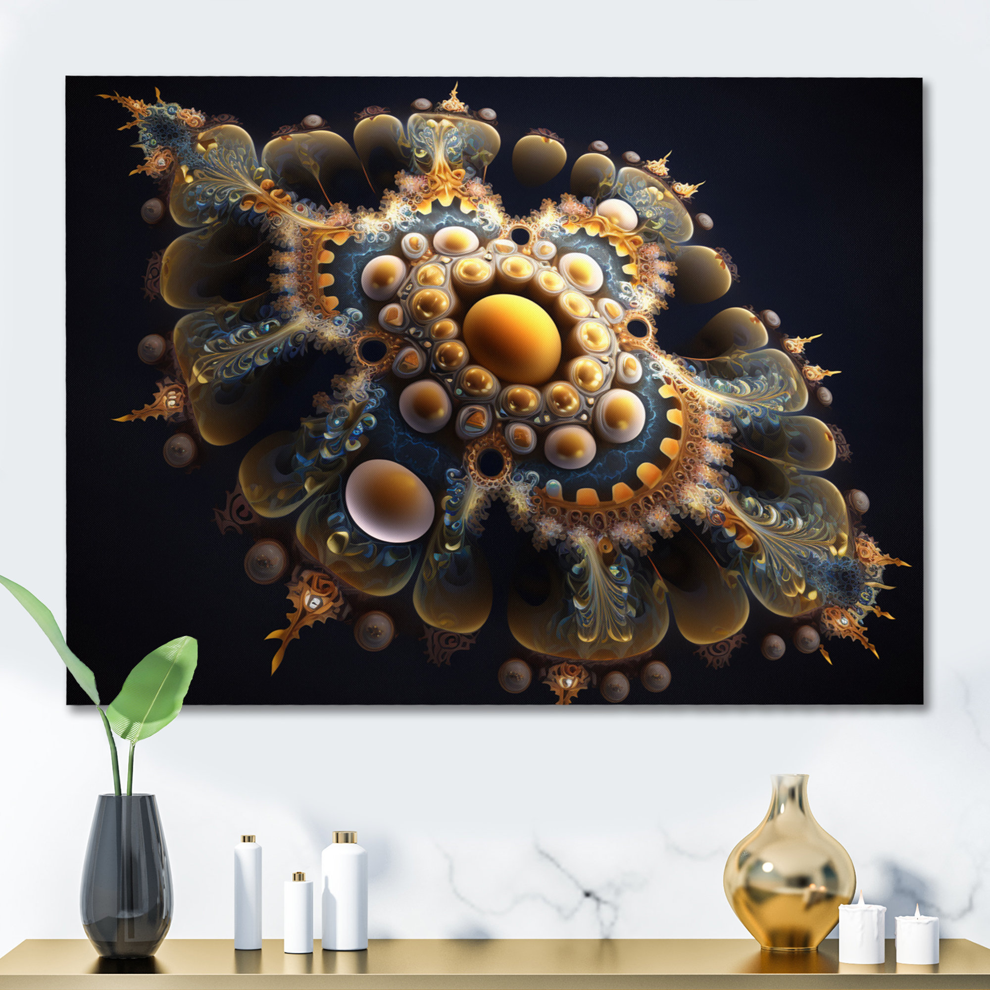 Bungalow Rose Fractal Nucleus In White III - Modern Geometric Metal ...