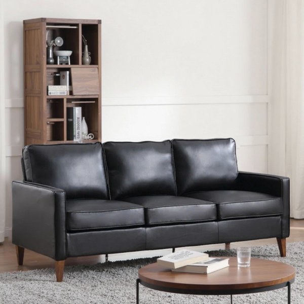 George Oliver 76.8'' Wide 3-Person Faux Leather Cushion Back ...