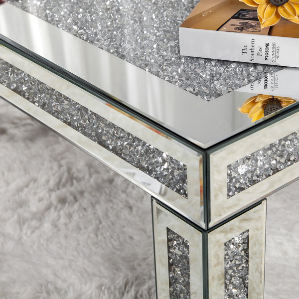 Everly Quinn Amla 15"H Rectangle Coffee Table Mirrored Diamonds Inlay ...