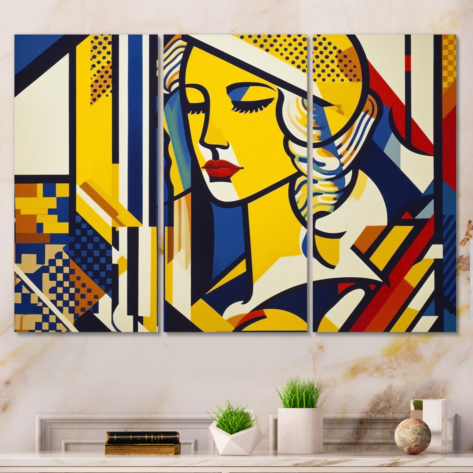 Winston Porter Cubic Woman Portrait II On Canvas 3 Pieces Print | Wayfair