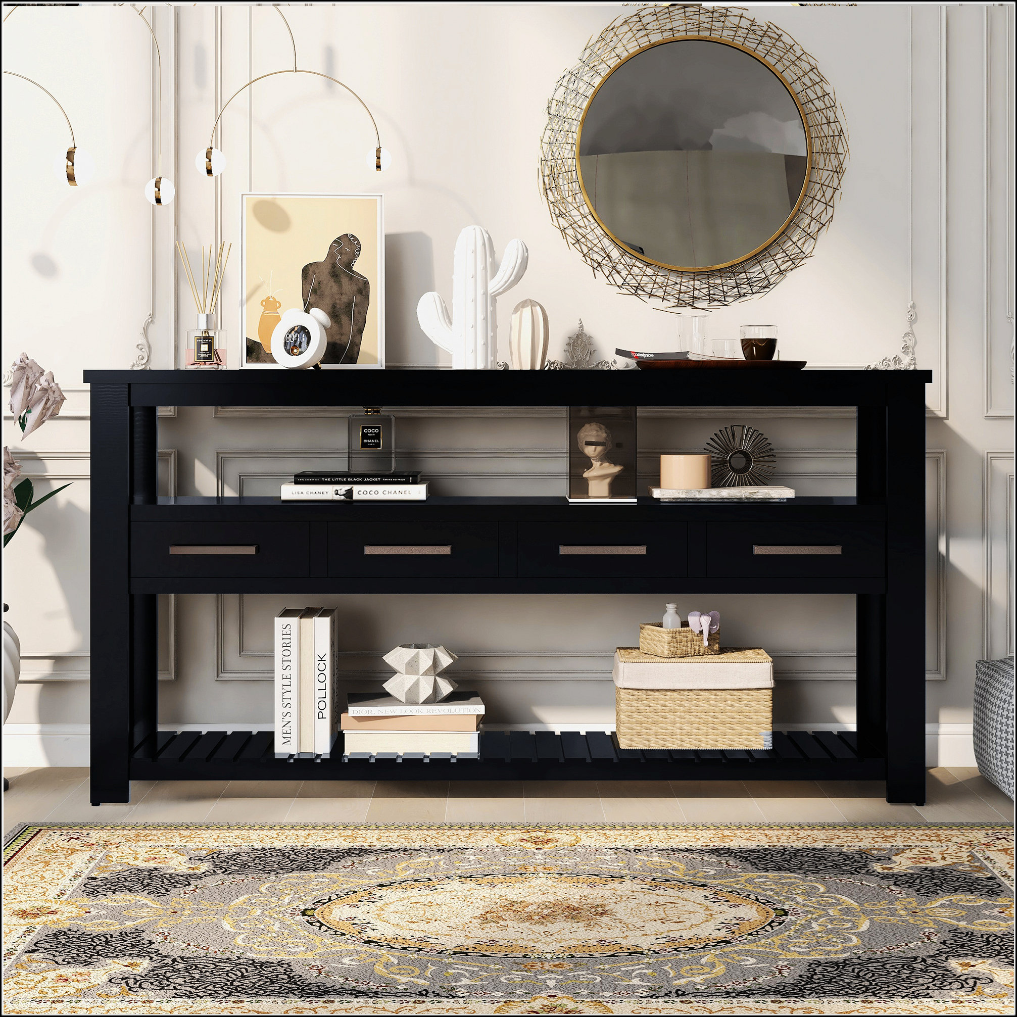 Lark Manor Stylish Console Table With Multiple Drawers And Shelves For ...