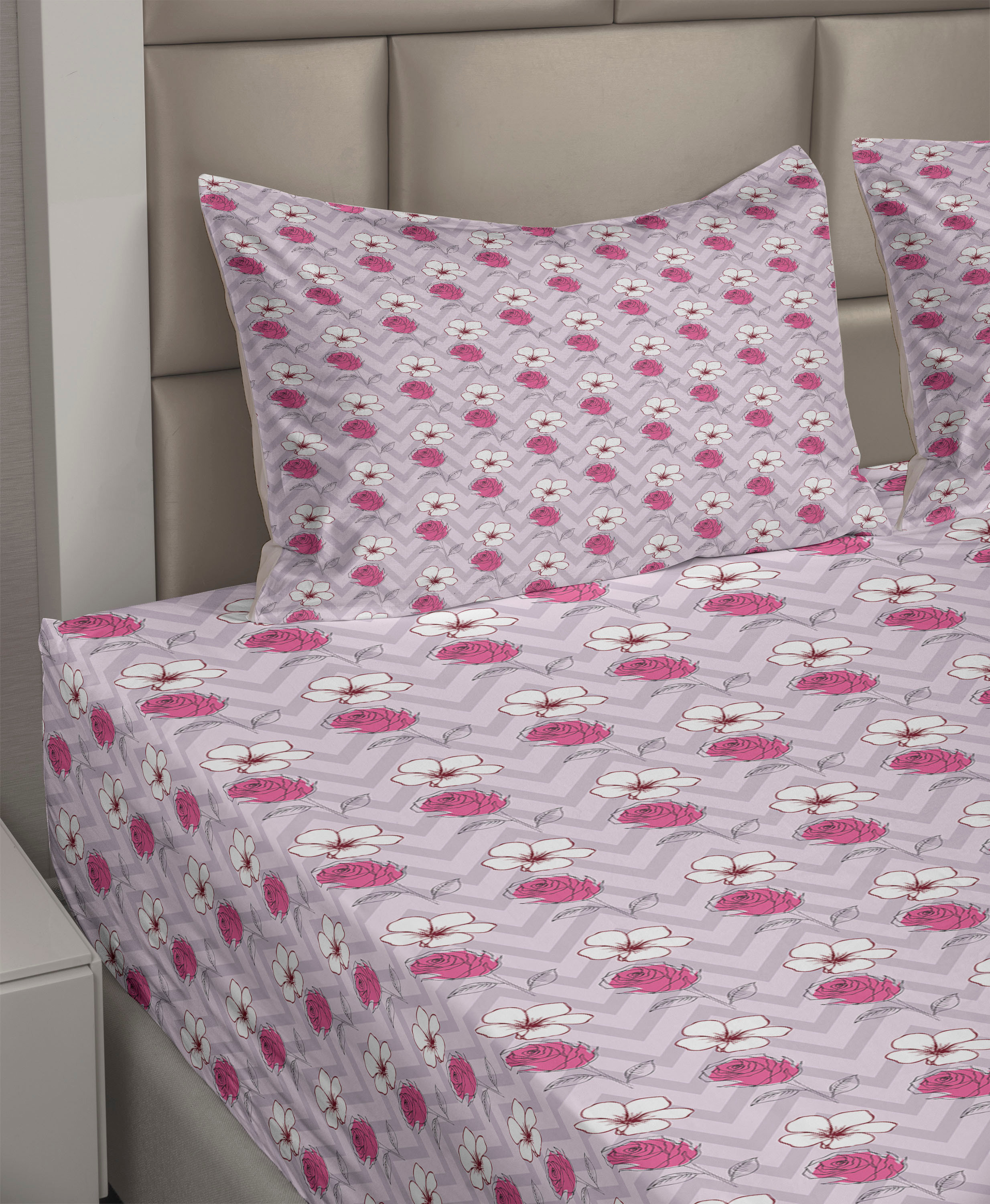 Ambesonne Floral Design Sheet Set Garden Scene Flower White Pink Pale ...