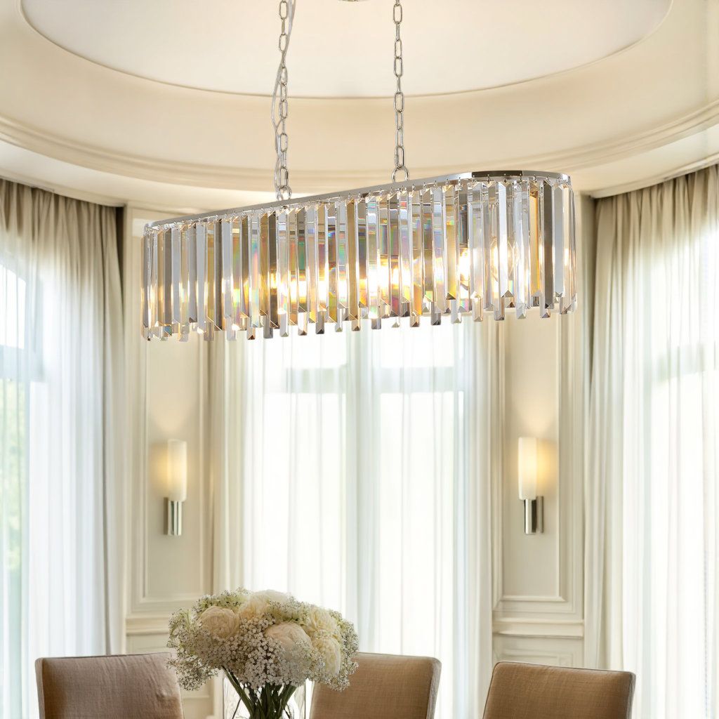 Mercer41 39" Oval Crystal Chandelier - 8-Light Adjustable Luxury ...