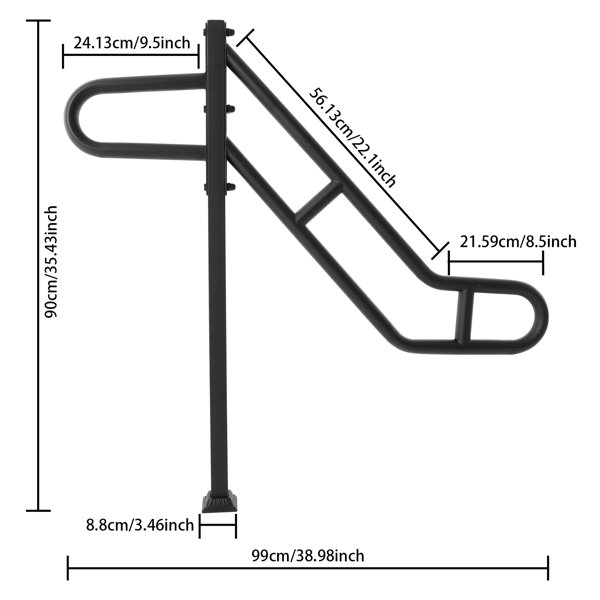 Lomana Black Single Post Handrail Outdoor Handrails For 1-3 Steps | Wayfair