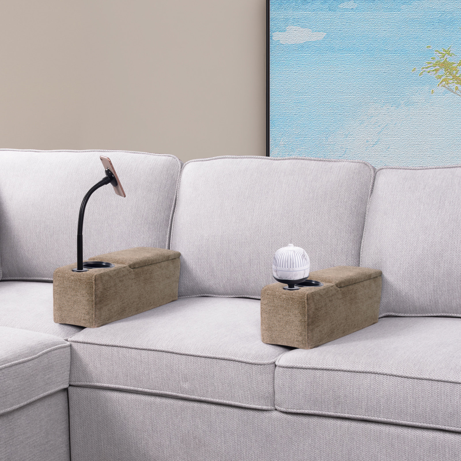 Ebern Designs 6" Wide Adjustable Sectional Sofa Arm Armrest with Cup ...