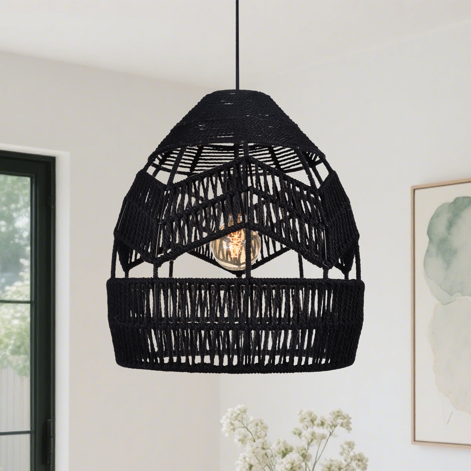 Bay Isle Home™ Woven Black Rope Pendant Lighting,Farmhouse Rustic ...