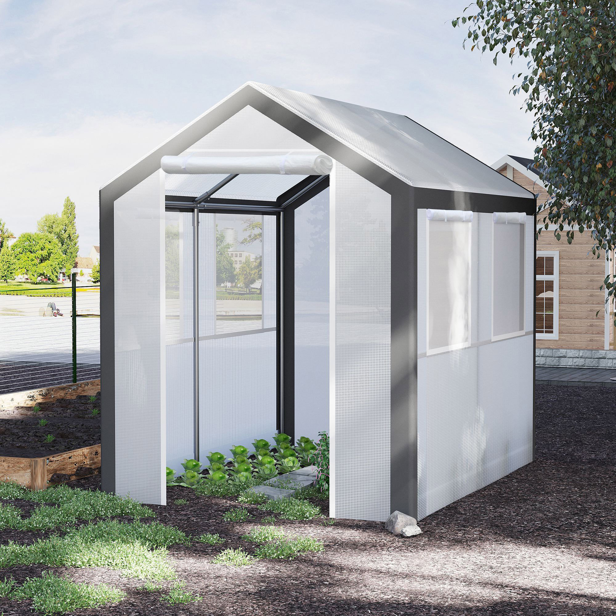 HomeViewto Outsunny Walk-In Greenhouse With 4 Roll-Up Windows - Wayfair ...