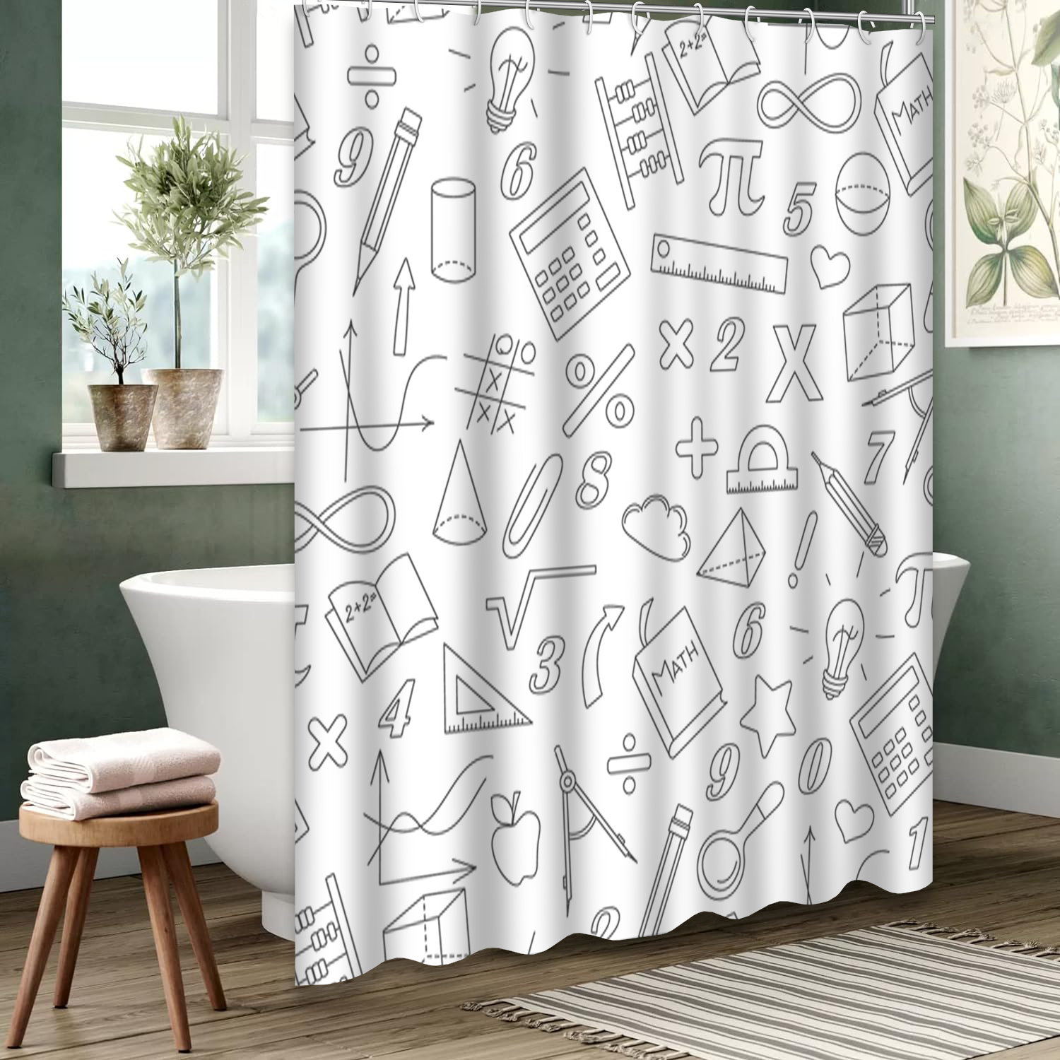 East Urban Home Waterproof Seamless Math Shower Curtain, Education ...