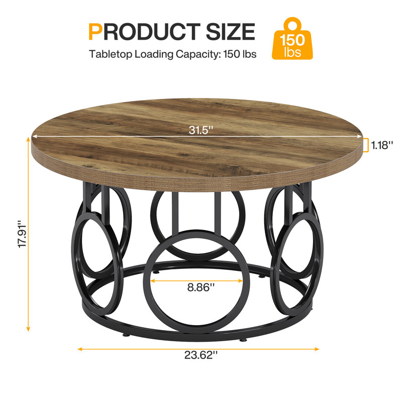 17 Stories 31.5-Inch Round Coffee Table For Living Room, Wood Grain And ...