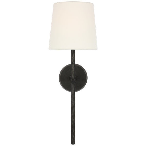 Visual Comfort Collette 23" Tail Sconce in Aged Iron with Linen Shade ...