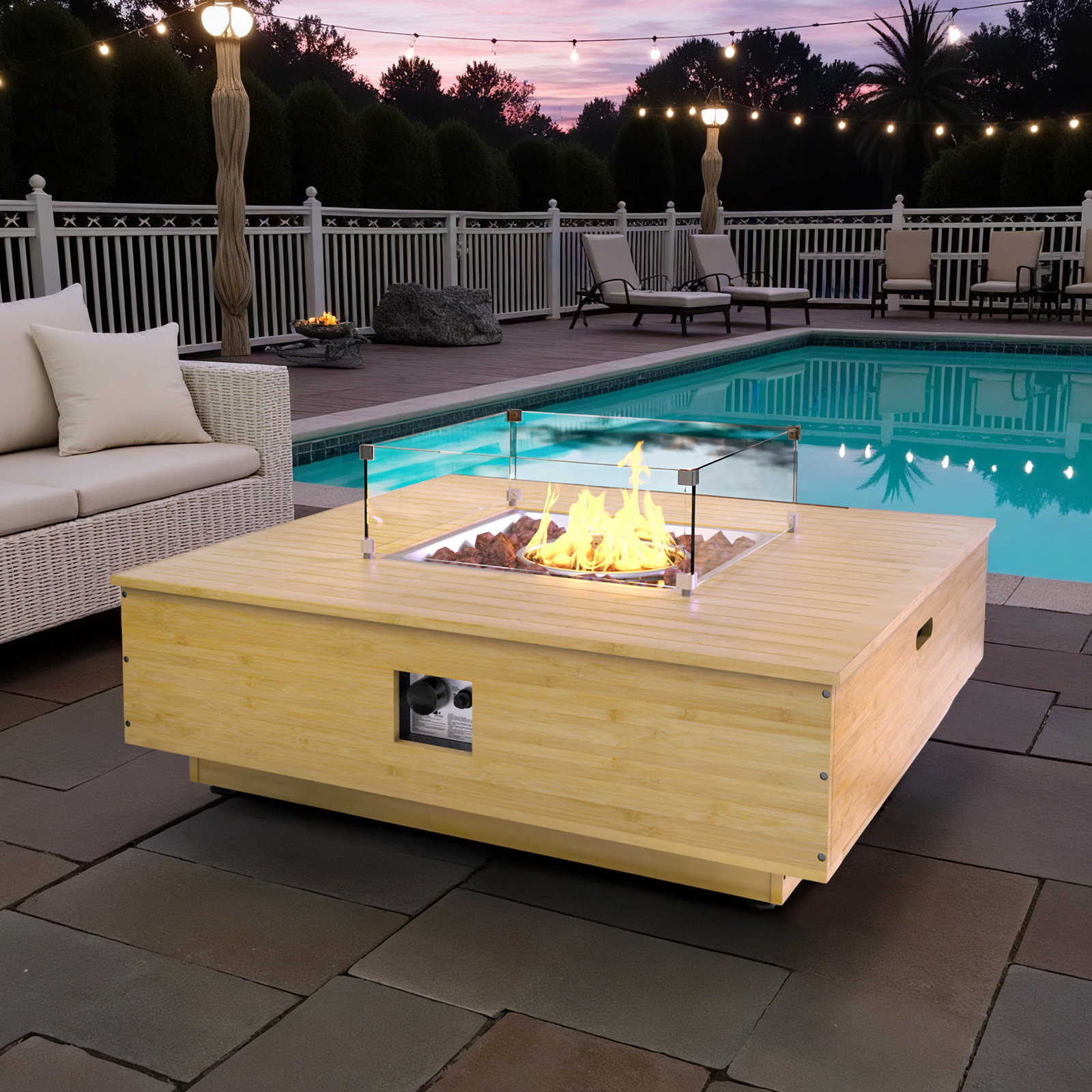Brayden Studio 42.9'' W Wooden Propane Outdoor Fire Pit Patio Party ...