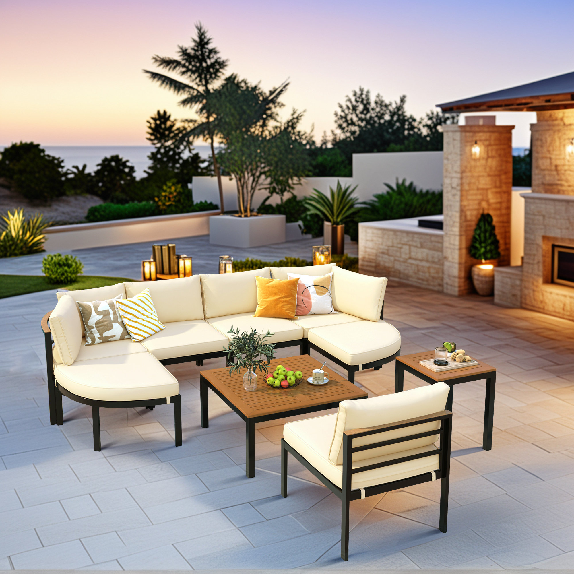 Latitude Run® 126-inch 9-Piece Modern Outdoor Sectional Sofa Set,with ...