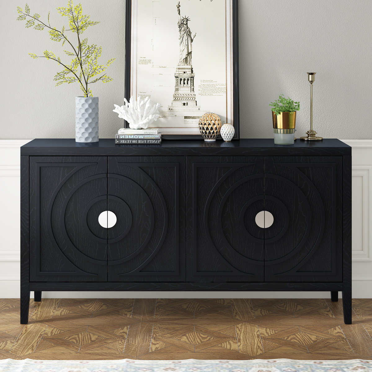 Bungalow Rose Floyds 60" W Retro Sideboard door with Circular Groove ...