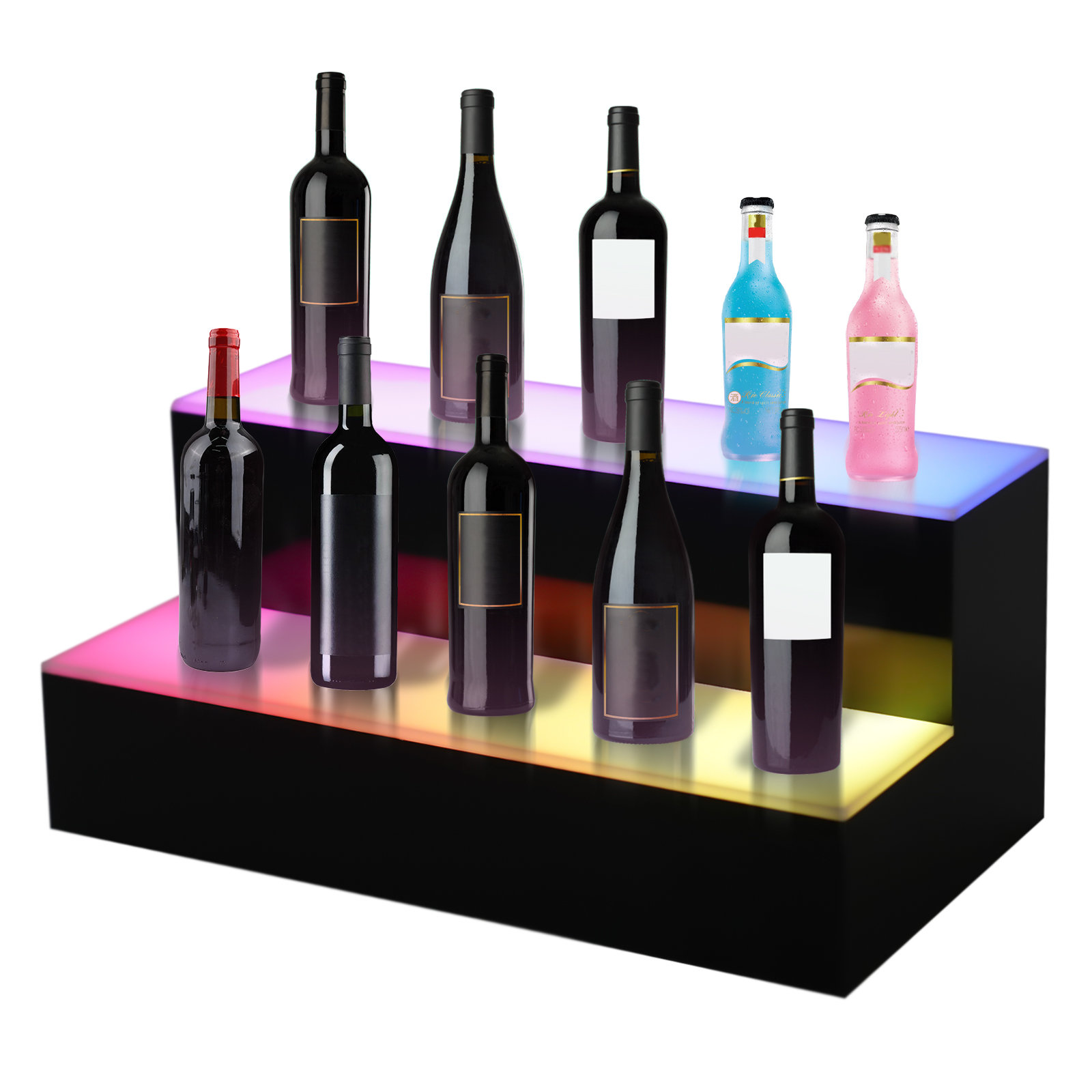 OUKANING LED Illuminated Acrylic Wine Bottle Display Racks with Remote ...