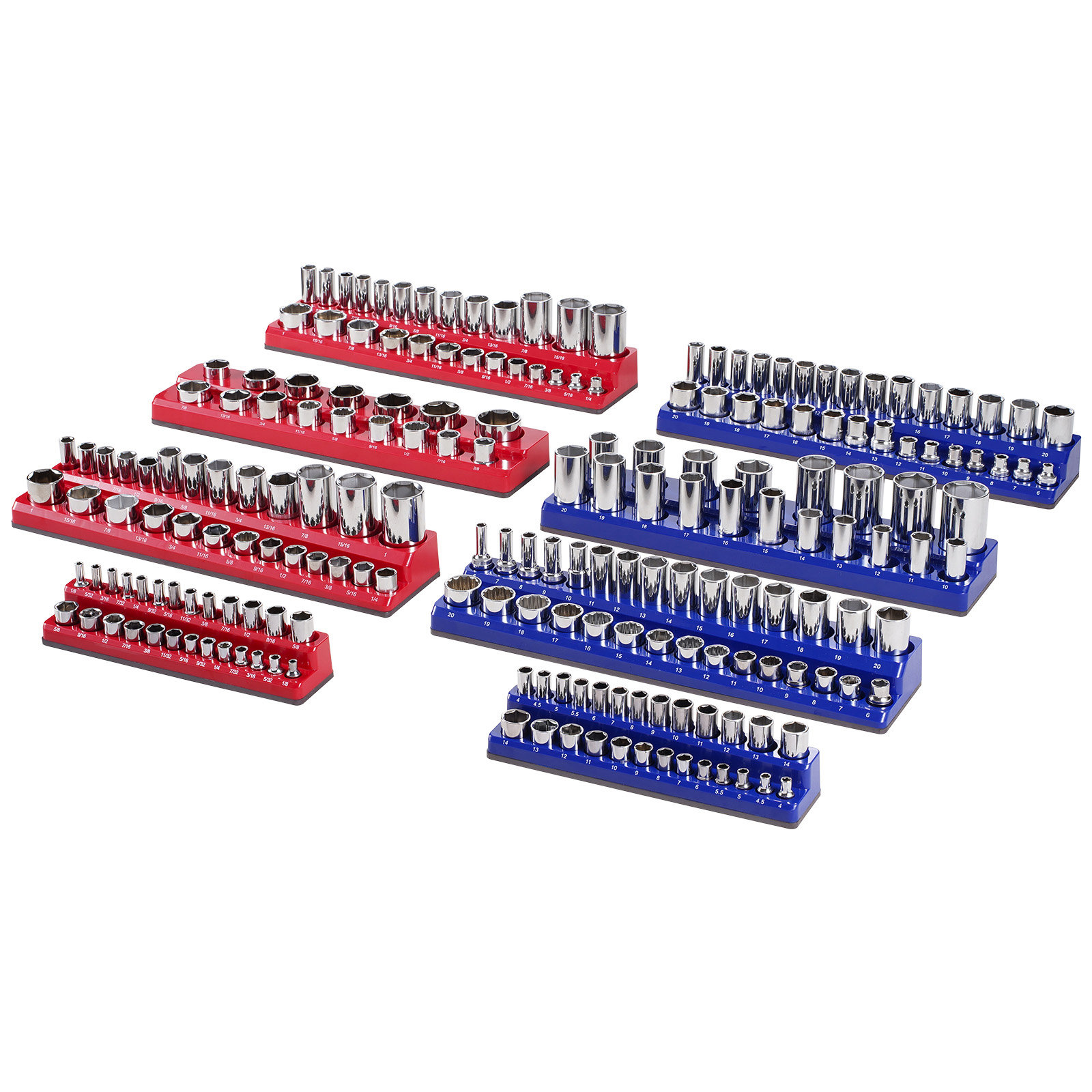 17 Stories Magnetic Socket Organizer Set 8PCS Socket Trays Blue & Red ...