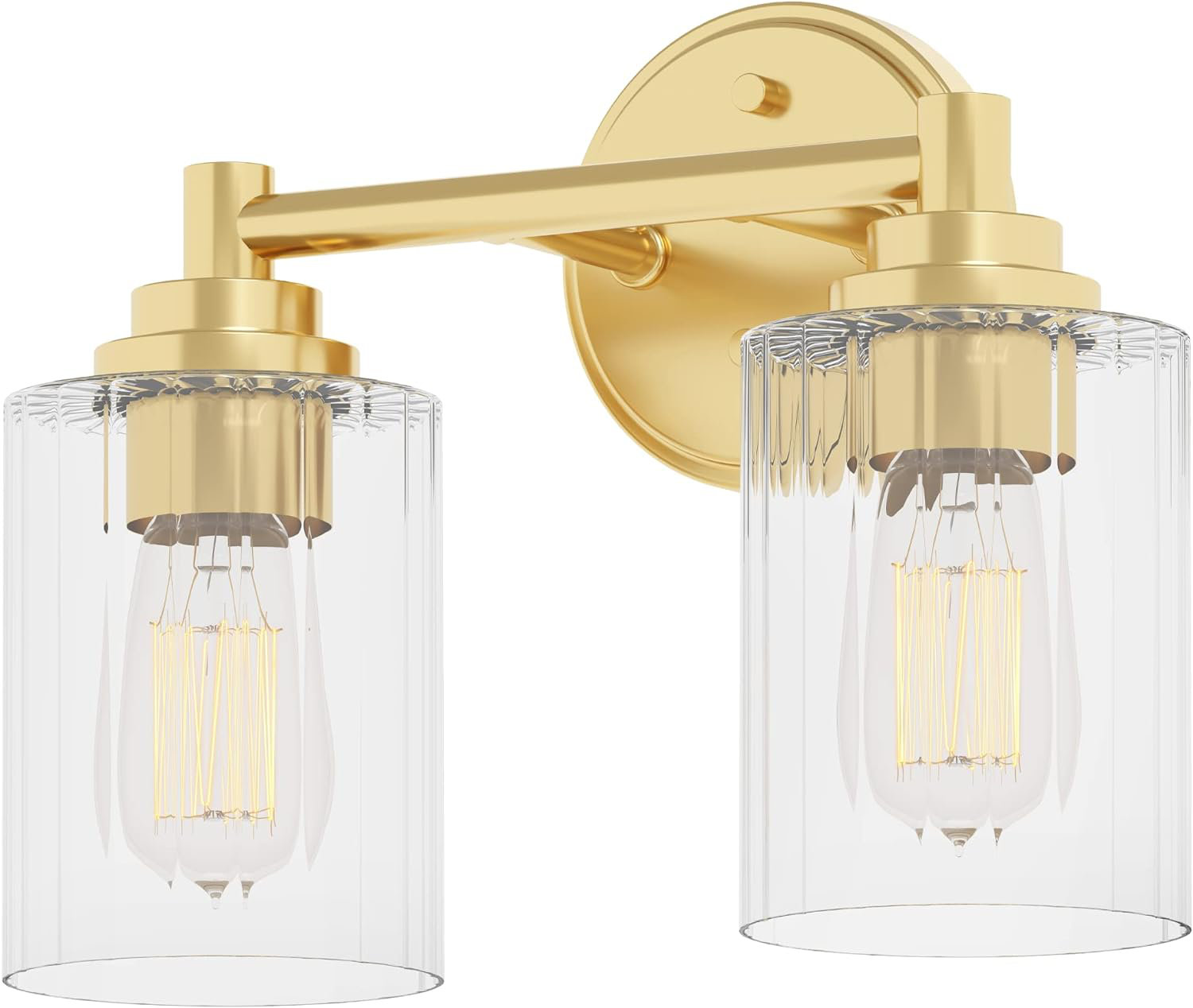 Inlight Gold Bathroom Vanity Light, Clear Ribbed Glass Shade, Bulb Not ...