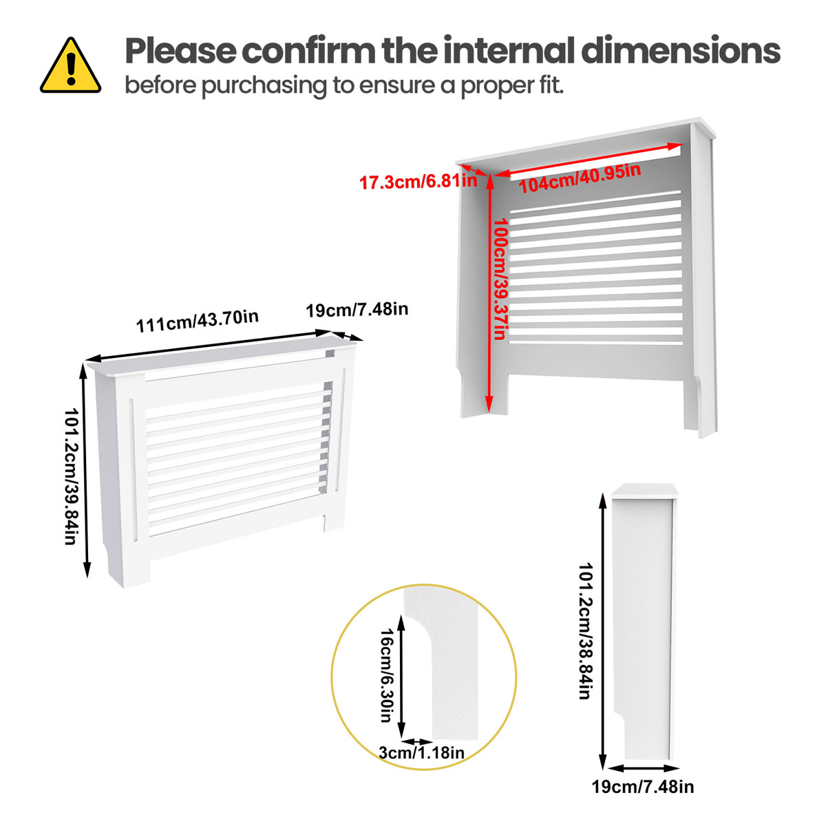 LUVODI Tall Horizontal Slats Radiator Cover Wood Cabinet Modern ...