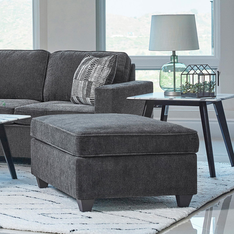 Red Barrel Studio® Rectangular Upholstered Ottoman Dark Grey | Wayfair